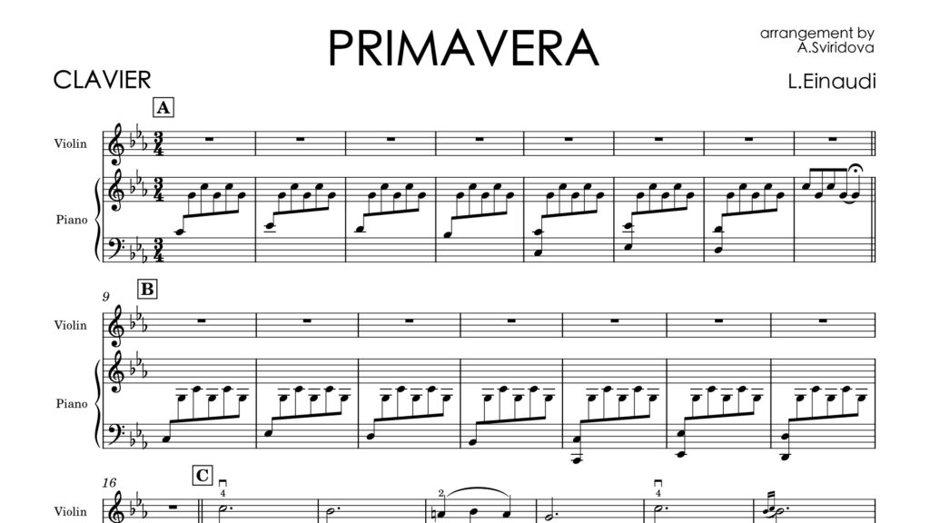 L. Einaudi – Primavera | Violin & Piano Sheet Music + Backing Track